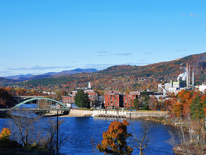 Autumn transforms Rumford into a postcard-perfect scene, where the paper mill and river coexist in a landscape that would make Bob Ross reach for his happiest colors.