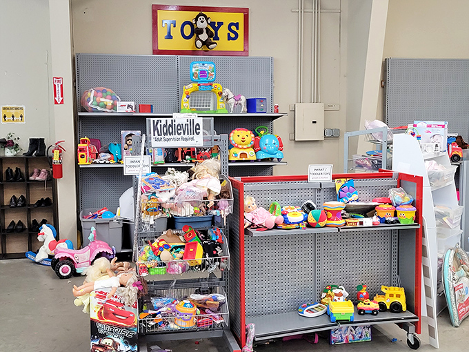 Welcome to "Kiddieville," where gently-used toys get their second act. That robot hasn't forgotten how to light up a child's imagination.