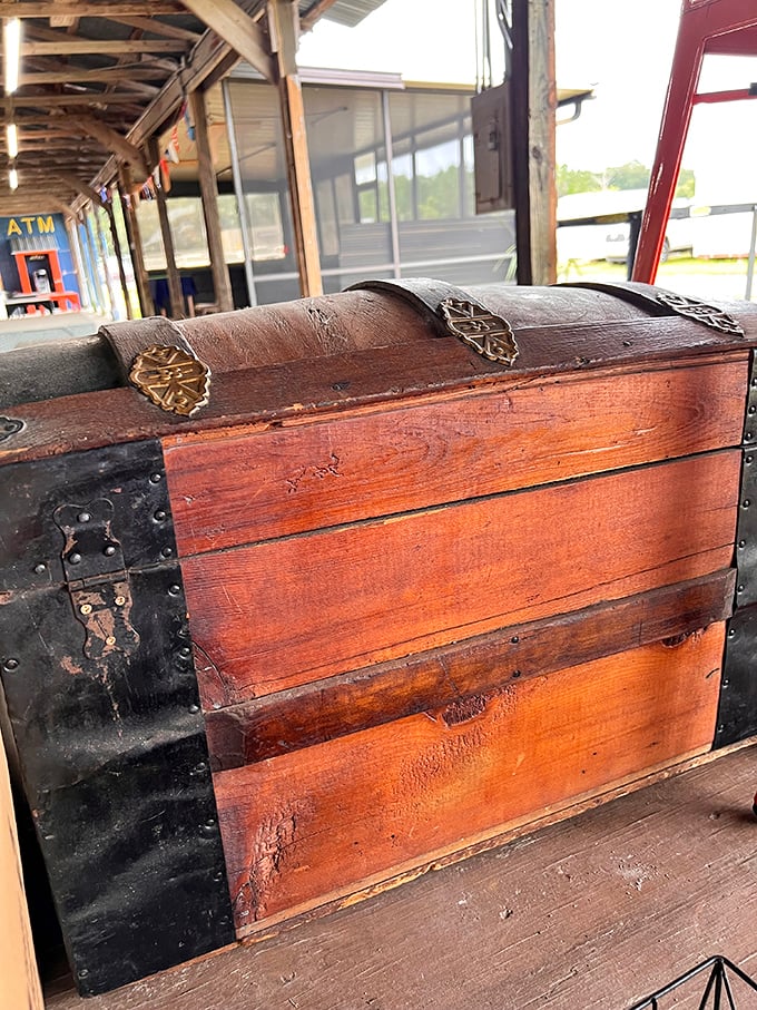 Not just an old trunk&mdash;it's a wooden time capsule waiting for its next adventure. Pirates would approve of this treasure chest's weathered dignity.