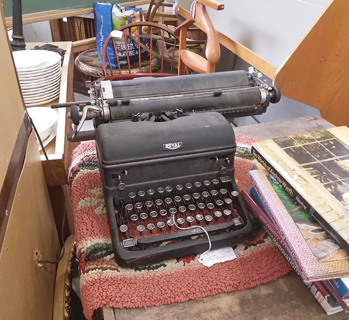 This Royal typewriter awaits its next great American novel. The keys that once clacked out letters and recipes now sit in silent dignity.
