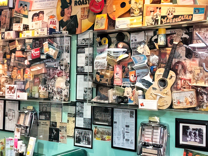 Not just decoration&mdash;this is a museum where you can eat pancakes. Every poster and trinket has earned its place in this temple of nostalgia.