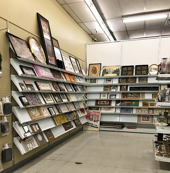 Wall art galore&mdash;from inspirational quotes to vintage landscapes. That framed "FALL" sign is just waiting to become the seasonal centerpiece of someone's entryway.