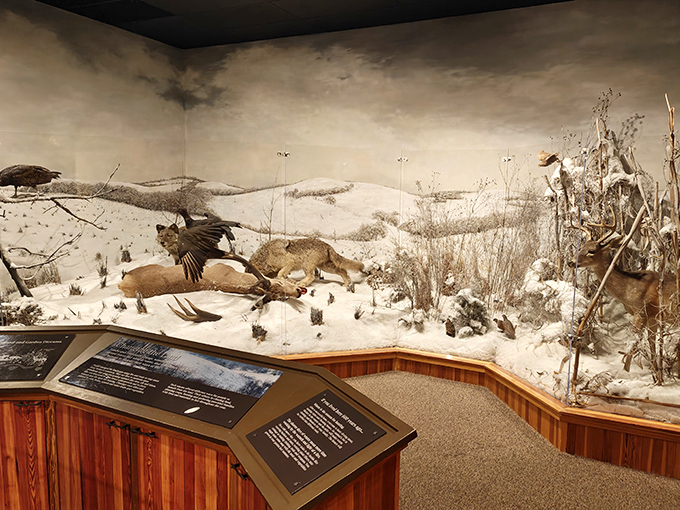 Winter in the wild! This meticulously crafted diorama captures the stark beauty of Carolina's native species in their snow-covered habitat.