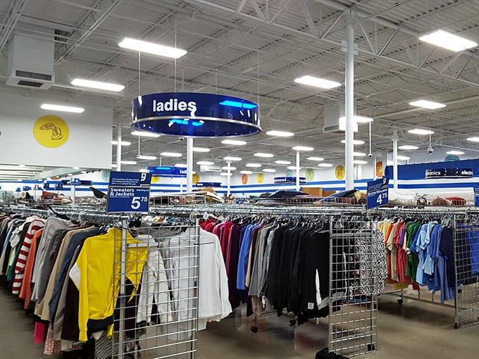 The ladies' section: where designer labels hide among everyday brands like truffles in a forest, waiting for the savvy hunter.