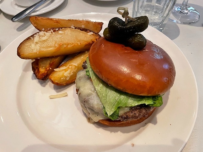 Even the burger gets the premium treatment here, served on a brioche bun with wedges that actually taste like potatoes.