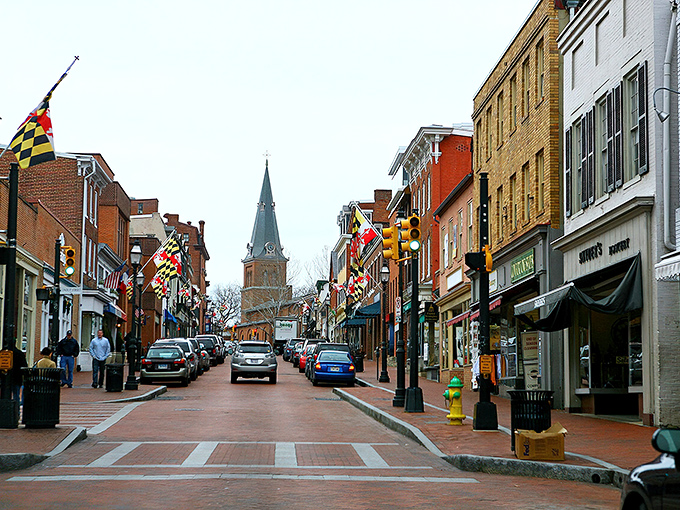 Annapolis's brick-paved streets lined with Maryland flags create that perfect colonial-meets-contemporary vibe. History you can walk on!