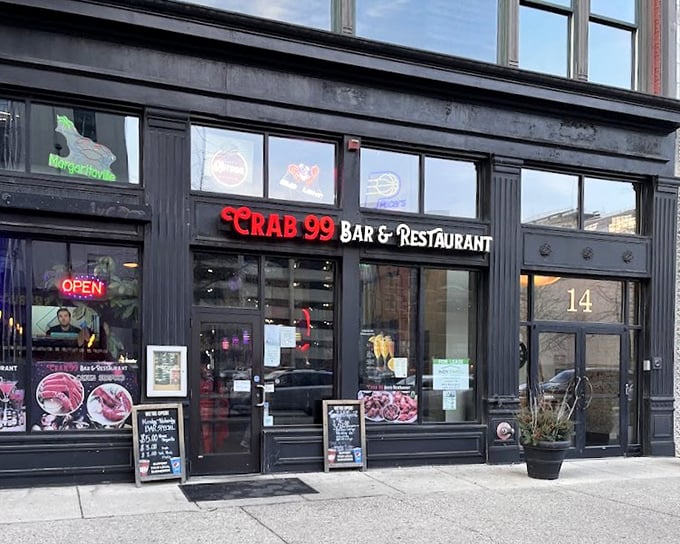 Crab 99's sleek urban storefront brings seafood sophistication to downtown Indy. City style meets ocean flavors!