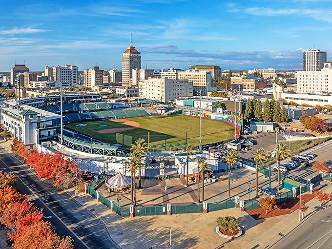 Fresno's Chukchansi Park sits at the heart of downtown, where baseball and urban renewal have brought new energy to the city center.