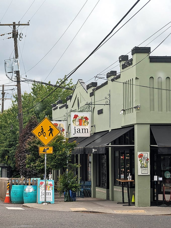Jam's sage-green exterior and artistic signage hint at Portland's creative approach to the most important meal of the day.