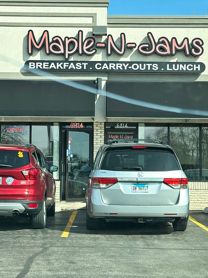 Maple N Jams' modern storefront promises contemporary breakfast delights. The playful name hints at the sweet treasures waiting inside this Burbank favorite.