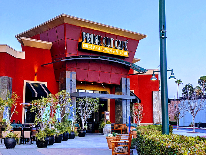 Prime Cut's bold red exterior stands out like a perfectly seared steak. Modern looks, timeless flavors &ndash; the best of both worlds awaits inside.