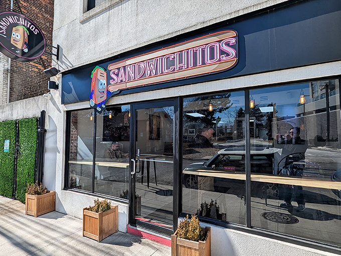 Sandwichitos' modern storefront and playful logo bring fresh energy to the sandwich scene. The sandwich mascot is adorably appetizing!
