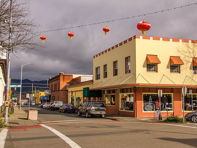 Ukiah's charming downtown features Chinese lanterns dancing above streets where wine country meets small-town living.