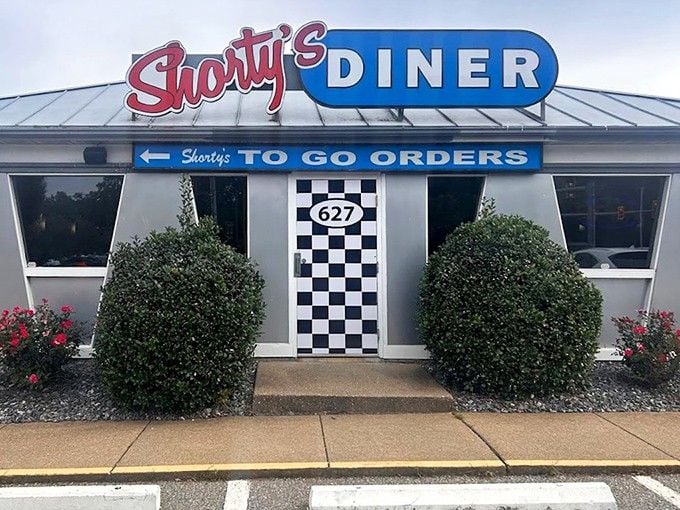 Retro signage and racing stripes promise breakfast that's both classic and fun simultaneously.