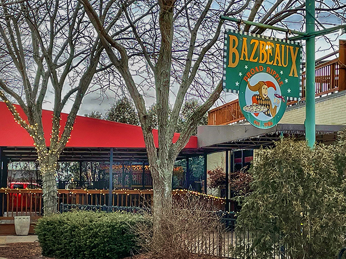 European caf&eacute; vibes and Hoosier hospitality blend beautifully under these charming red umbrellas.