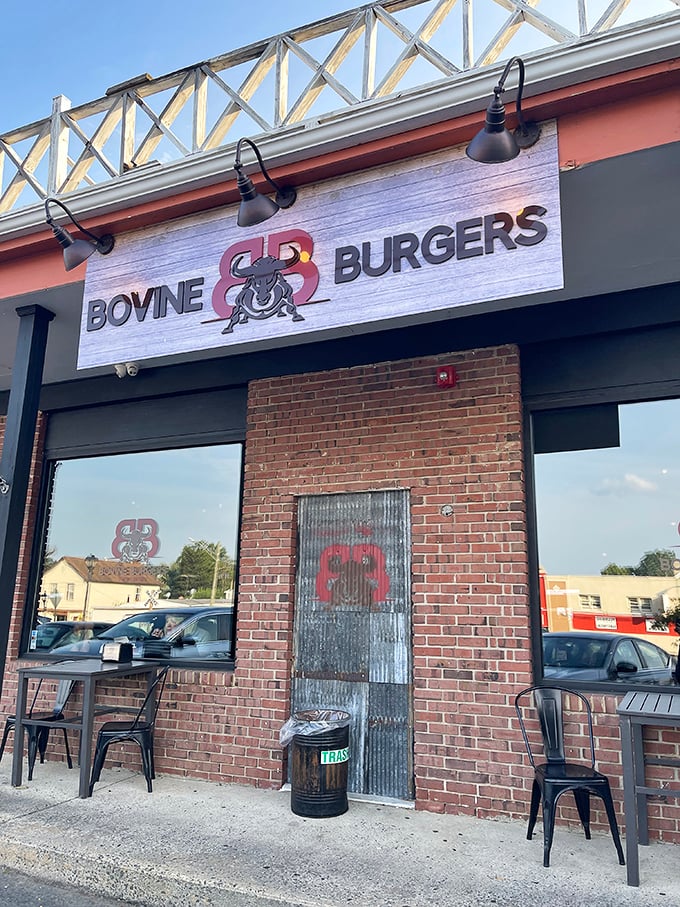 The simple exterior of Bovine Burgers belies the craft approach to patties waiting just beyond those doors.