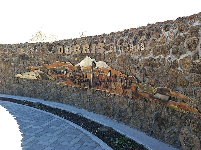 Carved in stone and memory, Dorris's welcoming monument tells the story of a town where California mountain life remains delightfully affordable.