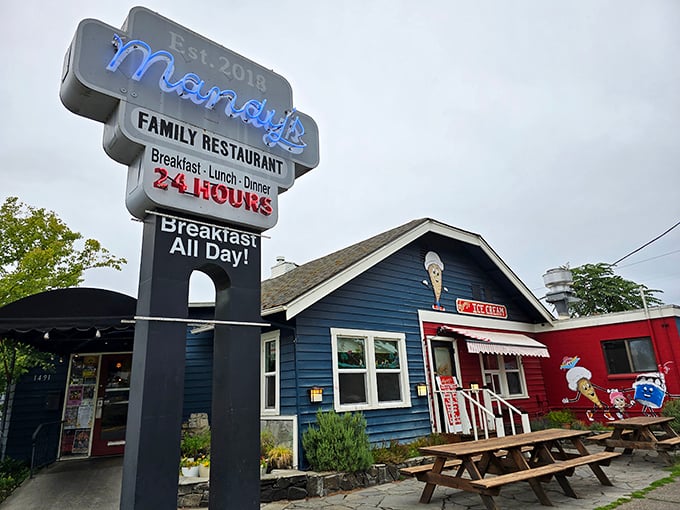 The welcoming sign announces "24 HOURS" &ndash; three magical syllables that have saved many a late-night hunger emergency.