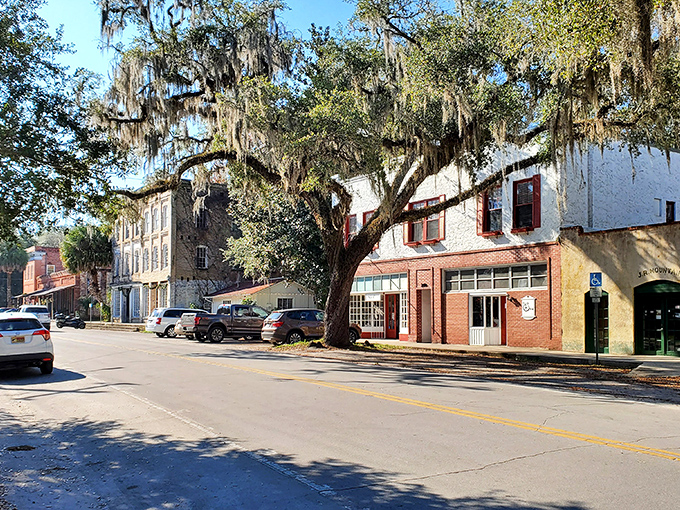 Micanopy: Spanish moss drapes over this street like Nature's own attempt at decorating for a Southern gothic novel.
