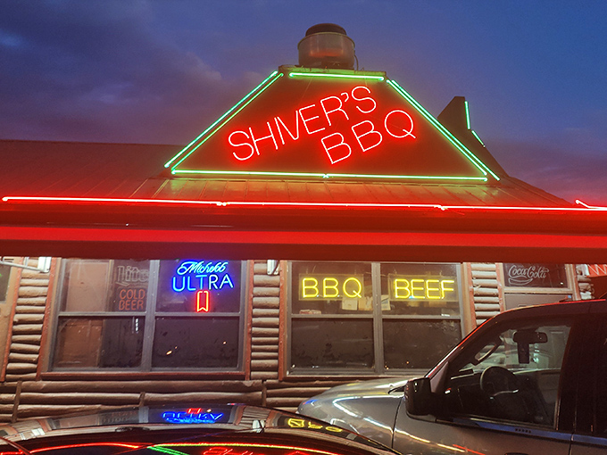 Log cabin meets BBQ joint in this South Florida anomaly. The "BBQ BEEF" sign is less advertisement, more public service announcement.