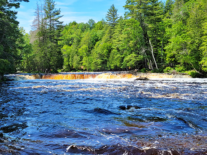 The "Niagara of the North" shows off its fall wardrobe. Tahquamenon's amber waters and colorful trees create Michigan's most photogenic moment.