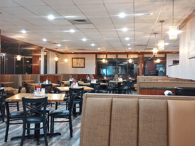 Booths designed for lingering conversations and tables spaced just right &ndash; the dining room where strangers become neighbors over pie.