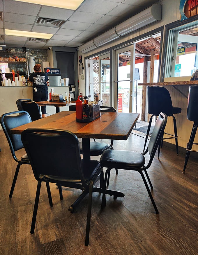 Warm wood tones and simple furnishings create the perfect backdrop for food that doesn't need fancy surroundings to impress.