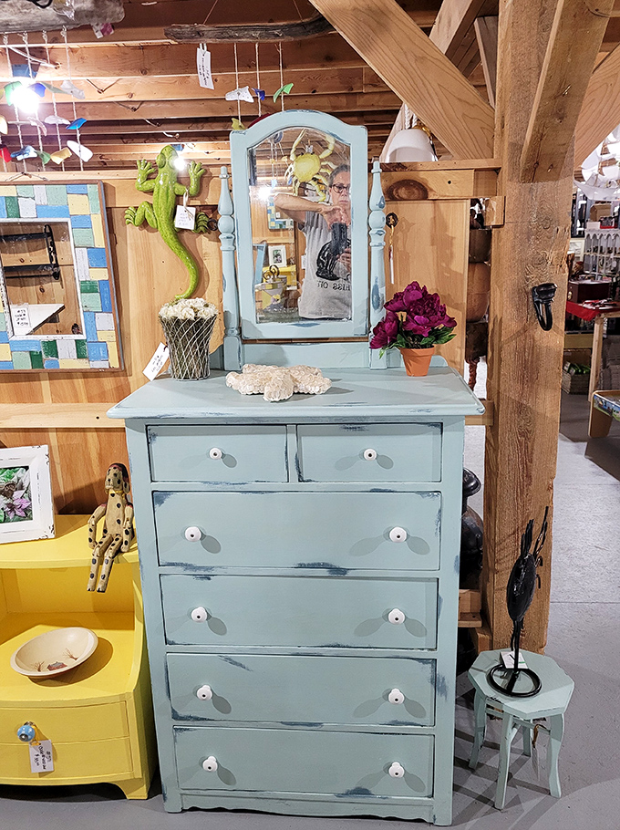 This seafoam dresser with mirror isn't just furniture&mdash;it's a statement piece waiting to transform someone's bedroom into a coastal retreat.