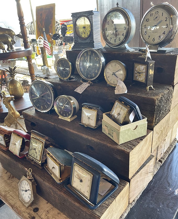 Time stands still at this display of vintage clocks, where the hands have paused but the craftsmanship continues to speak volumes.