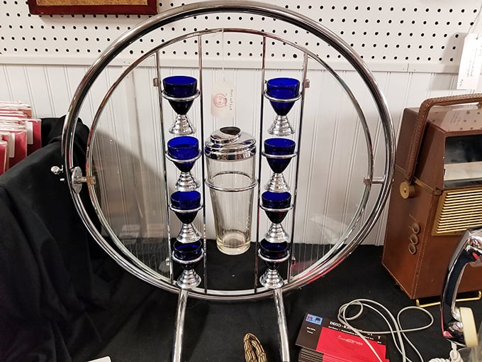 Atomic Age elegance in blue and chrome. This cocktail set wasn't just for serving drinks&mdash;it was for announcing you'd arrived in mid-century American society.