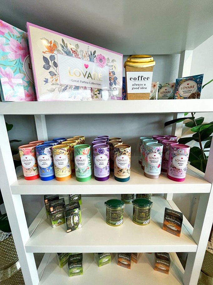 A rainbow of Lovare tea options stands ready to comfort, energize, or simply accompany whatever baked masterpiece you've selected from the case.