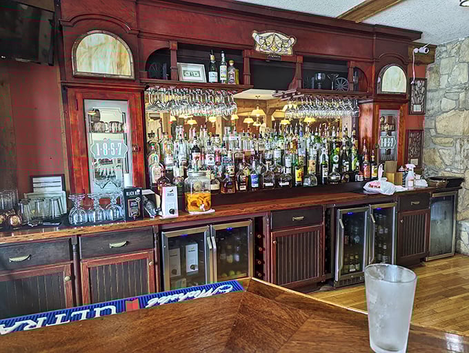 The tavern's bar gleams with bottles that promise good times. If these walls could talk, they'd probably slur their words after 165 years of revelry.