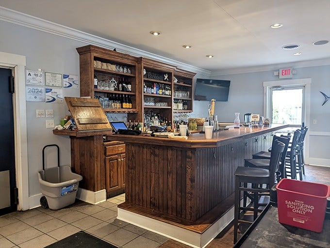 A bar area that balances rustic charm with coastal flair&mdash;where libations complement the day's catch.