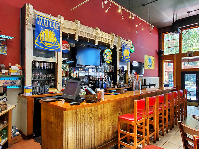 Red walls and string lights create the perfect backdrop for barbecue drama &ndash; where smoke meets meat in a delicious plot twist.