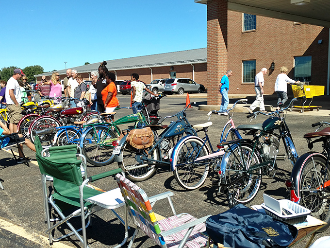 Vintage bicycles and lawn chairs—the unofficial museum of "Things Your Grandparents Had That Actually Still Work."