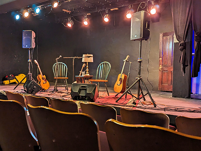 The Blue Slipper Theatre's intimate stage awaits its next performance, where small-town talent often delivers big-city quality entertainment.