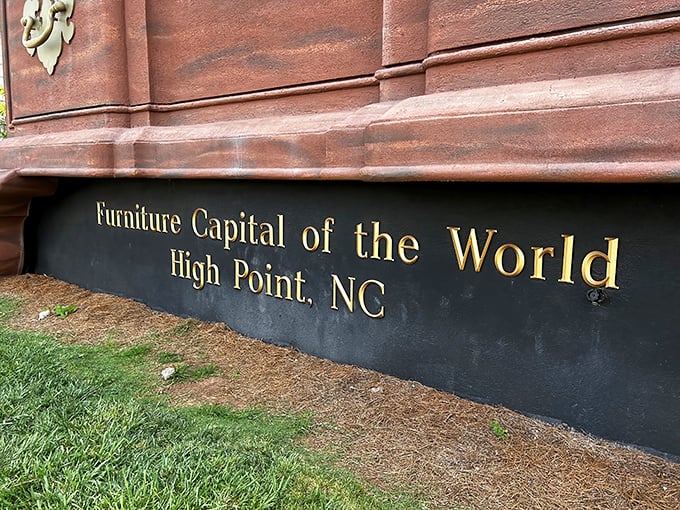 "Furniture Capital of the World" isn't just a catchy slogan—it's High Point's proud identity, displayed prominently at the base of this wooden wonder.