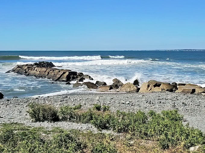 Where geology meets poetry. The rugged coastline creates a dramatic boundary between land and sea, with waves providing the soundtrack.