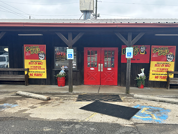 Butcher Boy's bold red doors promise no-nonsense food inside. When a place advertises being "best" for 45 years, they've earned the right. 