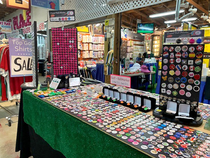 Button, button, who's got the button? This dazzling display of pins and buttons offers tiny wearable statements for every personality and passion.