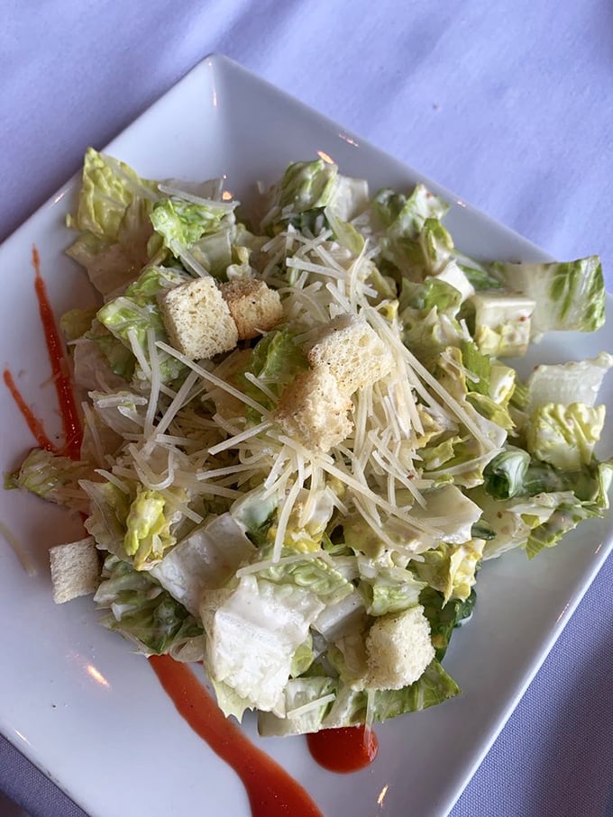 A Caesar salad that Julius himself would approve&mdash;crisp romaine, shaved parmesan, and croutons that actually taste homemade.