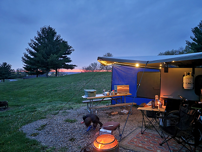 Sunset camping: where "roughing it" somehow includes better views than five-star resorts charging ten times the price.