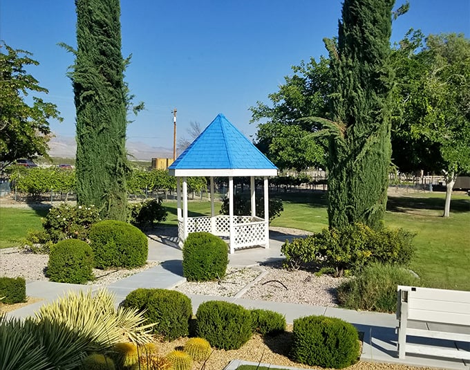 Mediterranean dreams in the Nevada desert. This gazebo garden creates an unexpected oasis of order amid wild beauty.