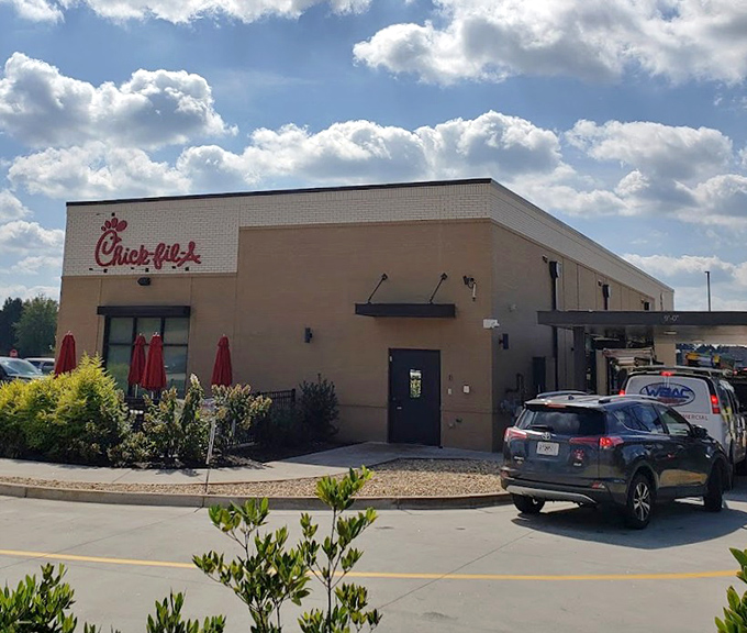 Even fast food feels more neighborly in Greensboro. This Chick-fil-A probably knows your order before you've fully parked your car.