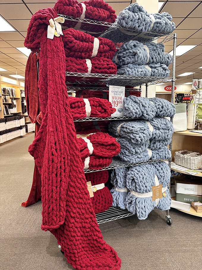 Chunky knit blankets that look like they were made by a giant grandmother with equally giant knitting needles. Instant hygge for any living room.