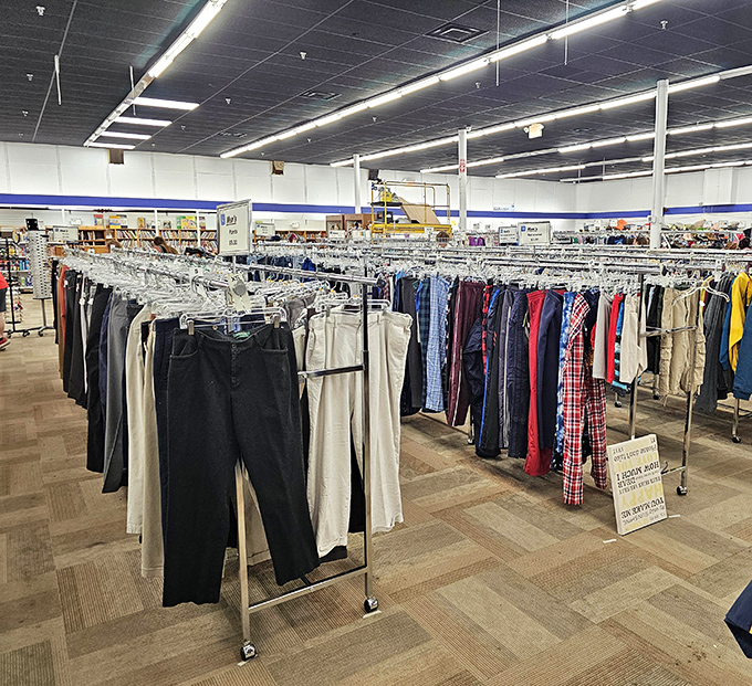 The men's clothing section offers everything from everyday basics to "why did someone give this away?" gems. Fashion archaeology at its finest. 