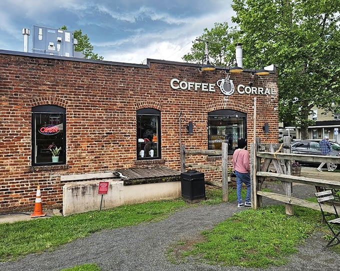 Coffee Corral's rustic brick exterior promises what every morning deserves: exceptional coffee served with zero pretension and maximum flavor.