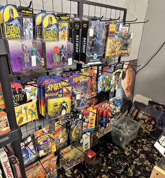 Superhero figures still in their original packaging—proving that some collectors had the foresight (and willpower) not to open their toys in 1992.