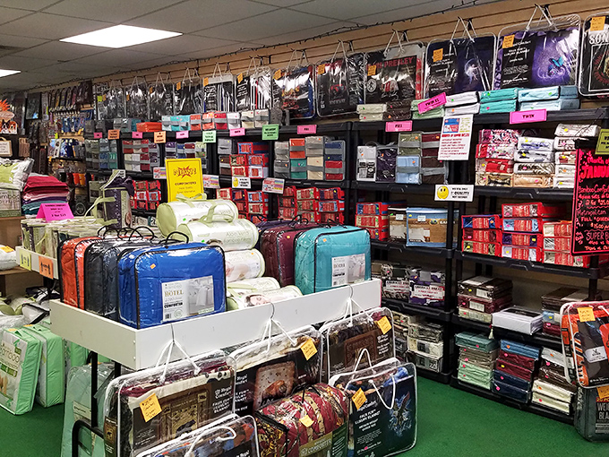 Comforters and bedding stacked higher than your willpower to resist a good deal on bedroom upgrades you definitely need.