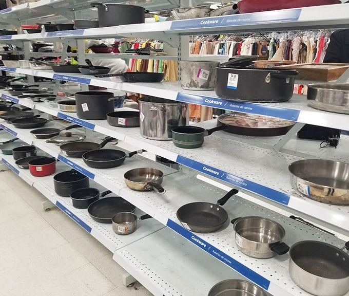Cookware heaven for aspiring chefs&mdash;these pans have seared steaks and simmered sauces in kitchens across Rhode Island before finding their way here.
